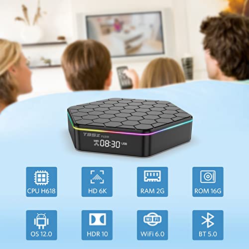 Android TV Box 12.0, T95Z Plus H618 Quad-Core Cortex-A53 CPU 2GB RAM 16GB ROM, 2.4GHz/5GHz Dual Band WiFi6 6K Ultra HD Resolution Bluetooth 5.0 with Backlit Mini Wireless Keyboard