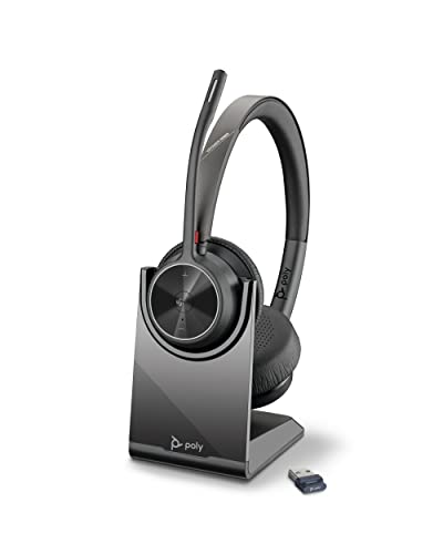 Poly Voyager 4320 UC Wireless Headset & Charge Stand (Plantronics) - Stereo Headphones w/Noise-Canceling Boom Mic - Connect PC/Mac/Mobile via Bluetooth - Microsoft Teams Certified - Amazon Exclusive