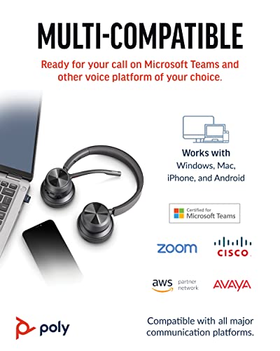 Poly Voyager 4320 UC Wireless Headset & Charge Stand (Plantronics) - Stereo Headphones w/Noise-Canceling Boom Mic - Connect PC/Mac/Mobile via Bluetooth - Microsoft Teams Certified - Amazon Exclusive