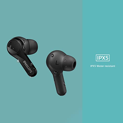 Philips T3217 True Wireless Headphones with Dual-mic Environmental Noise Cancellation for Clear Calls and IPX5 Water Resistance, Black (TAT3217BK/00)