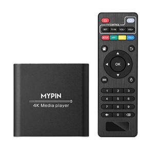 4k media player with remote control, digital mp4 player for 8tb hdd/usb drive/tf card/h.265 mp4 ppt mkv avi support hdmi/av/optical out and usb mouse/keyboard-hdmi up to 7.1 surround sound (black)