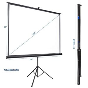 VIVO 100 inch Portable Indoor Outdoor Projector Screen, 100 Inch Diagonal Projection HD 4:3 Projection Pull Up Foldable Stand Tripod with Carrying Bag, Bundle