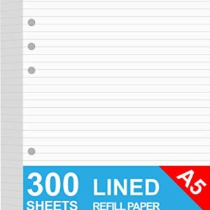 (3-Pack) A5 Lined Refills Paper for Filofax Planner/Binders/Organizer, 6 Hole Punched, Total 300 Sheets/600 Pages, 100gsm, White, 5.8 x 8.2 Inch