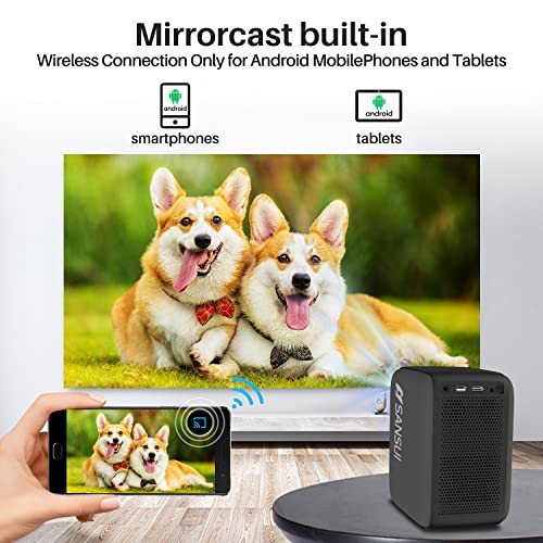 SANSUI Portable Projector with WiFi and Bluetooth, 1080P Smart Projector Netflix-Licensed,10000 Lumens,Auto Keystone Correction,Hi-Fi Audio HDR 10 for Home Theatre Outdoor Movies