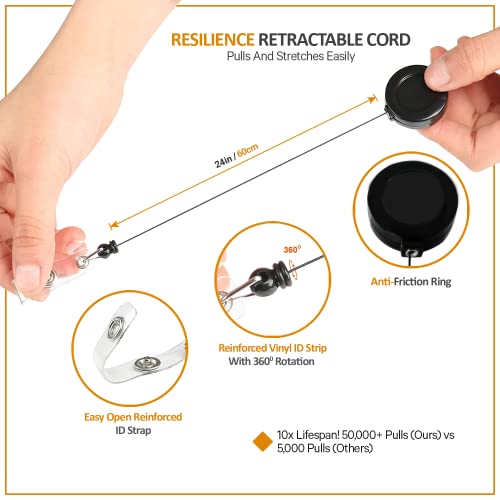 N1U 10 Pack Badge Reels Retractable with Swivel Alligator Clip - Retractable Badge Clips for Work - Retractable Badge Holders with Clip for Nurses - Durable Retractable ID Badge Clips in Bulk - N1U