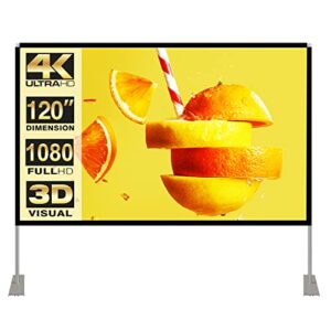 projector screen with stand 120 inch 16:9 hd 4k outdoor indoor projection screen for home theater 3d fast-folding projector screen with stand legs and carry bag projection movie wrinkle-free…