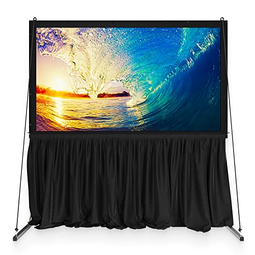 80 inch Outdoor Projector Screen and Stand or Wall Mount - 2 in 1 Indoor Outdoor Movie Screen - Premium Portable Projection Screen HD 16:9 - Large Metal Fast Foldable Fixed Frame - Theater Skirt