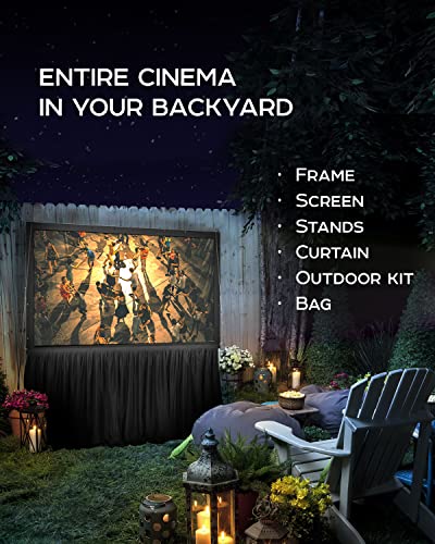 80 inch Outdoor Projector Screen and Stand or Wall Mount - 2 in 1 Indoor Outdoor Movie Screen - Premium Portable Projection Screen HD 16:9 - Large Metal Fast Foldable Fixed Frame - Theater Skirt