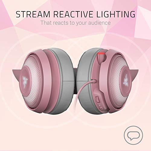 Razer Kraken Kitty - Gaming Headset (The Cat Ear Headset with RGB Chroma Lighting, Microphone with Active Noise Reduction, THX Spatial Audio, Controls on The Ear Cup) Pink/Quartz