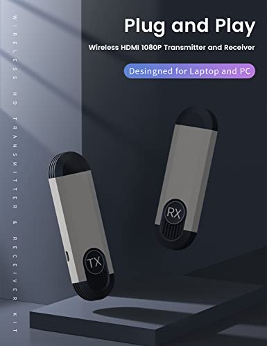 NAMCIM Wireless HDMI Transmitter and Receiver, Designed only for Laptop and PC, Plug & Play, Wireless HDMI Dongle Adapter for Streaming Video/Audio from Laptop/PC to HDTV Projector