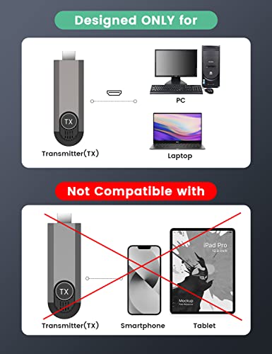 NAMCIM Wireless HDMI Transmitter and Receiver, Designed only for Laptop and PC, Plug & Play, Wireless HDMI Dongle Adapter for Streaming Video/Audio from Laptop/PC to HDTV Projector