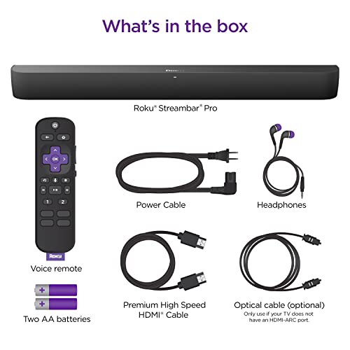 Roku Streambar Pro | 4K/HD/HDR Streaming Media Player & Cinematic Sound, All In One, Roku Voice Remote with Headphone Jack for Private Listening, Personal Shortcut Buttons, and TV Controls (Renewed)