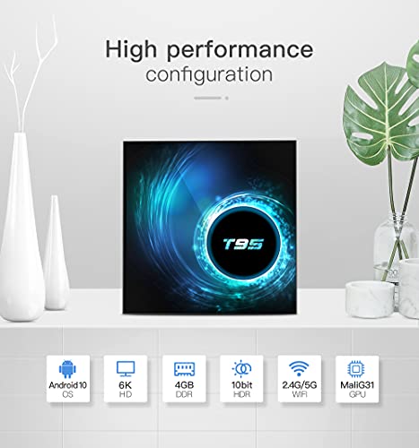 Android 10.0 TV Box, T95 Android Box 4GB RAM 32GB ROM Allwinner H616 Quad-core Smart Android TV Box 64bit, Support 2.4G/5.0G Dual WiFi 6K Utral HD / 3D / H.265 with Bluetooth 5.0