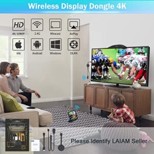 Wireless HDMI Dongle, 4K Wireless HDMI Adapter, WiFi HDMI Dongle, Video Mirror Screen Dongle from i-Phone, i-Pad, Android, PC, Tablet, Windows to HDTV/Monitor/Projector, Mira-cast, Airplay, DLNA