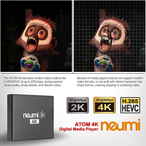 NEUMI Atom 4K Ultra-HD Digital Media Player for USB Drives and SD Cards - Plays 4K/UHD 60fps Videos, HEVC/H.265, HDMI and Analog AV, Automatic Playback and Looping Capability