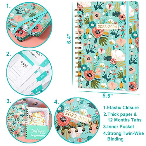 Planner 2023-2024 - Weekly Monthly Planner 2023-2024, July 2023 - June 2024, 12 Monthly Weekly Planner with Tabs, Hardcover, 6.4‘’ x 8.3'' Calendar Planner with Elastic Closure, Inner Pocket