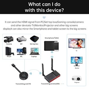 NAMCIM Wireless HDMI Transmitter and Receiver, Plug & Play, No Delay, Ultra HD Wireless HDMI Converter Dongle Adapter, Streaming Video/Audio from Laptop, PC, Smartphone to HDTV Projector