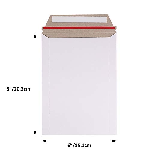 100 Pack 6X8 inch Self Seal Photo Document Mailers Stay Flat White Cardboard Envelopes White Photography Mailers for CD, Photos, Document by ZMYBCPACK