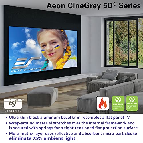 EliteProjector Aeon CineGrey 5D, 150" Diagonal 16:9, Edge Free Ceiling Light Rejecting and Ambient Light Rejecting Fixed Frame Projection Projector Screen for Movie Home Theater, EP-AR150DHD5