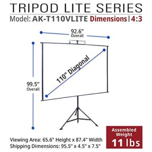 Akia Screens 2 in 1 110 inch Portable Projector Screen with Stand and Carry Bag 4:3 16:9 8K 4K HD 3D, Stand or Wall Mount Tripod Projection Screen for Outdoor Movie Home Theater, AK-T110VLITE (Black)