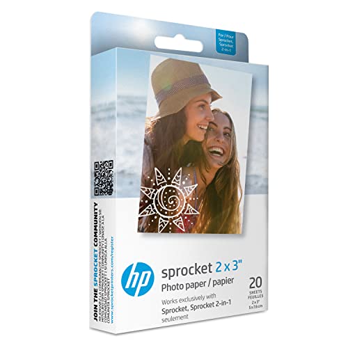 HP Sprocket 2x3 Premium Zink Sticky Back Photo Paper (20 Sheets) Compatible with HP Sprocket Photo Printers.