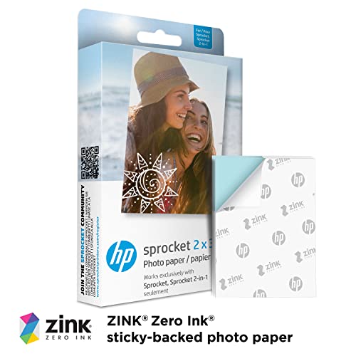 HP Sprocket 2x3 Premium Zink Sticky Back Photo Paper (20 Sheets) Compatible with HP Sprocket Photo Printers.