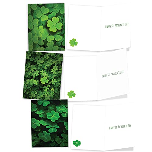 The Best Card Company - 20 Assorted Boxed St. Patrick's Day Note Cards, 2 each of 10 designs, with Envelopes (4 x 5.12 Inch) - Lucky Clovers AM9079SPG-B2x10