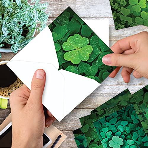 The Best Card Company - 20 Assorted Boxed St. Patrick's Day Note Cards, 2 each of 10 designs, with Envelopes (4 x 5.12 Inch) - Lucky Clovers AM9079SPG-B2x10