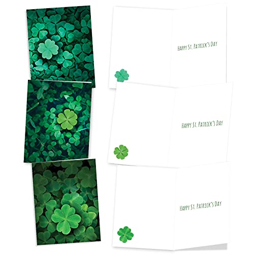 The Best Card Company - 20 Assorted Boxed St. Patrick's Day Note Cards, 2 each of 10 designs, with Envelopes (4 x 5.12 Inch) - Lucky Clovers AM9079SPG-B2x10