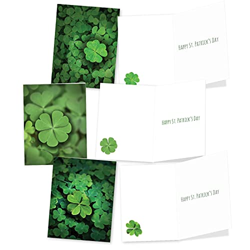 The Best Card Company - 20 Assorted Boxed St. Patrick's Day Note Cards, 2 each of 10 designs, with Envelopes (4 x 5.12 Inch) - Lucky Clovers AM9079SPG-B2x10