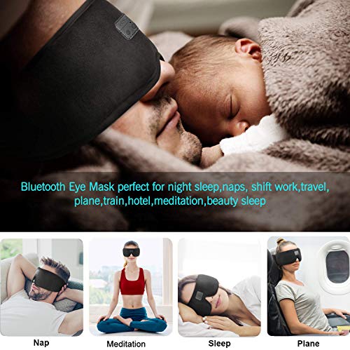 Sleep Headphones Eyemask, Bluetooth 3D Sleep Eye Mask 2 in 1, 100% Blackout Adjustable Eyeshade with Ultra-Thin Stereo Speaker, Noise Cancelling Music Headsets for Sleep Travel Relaxation, Meditation