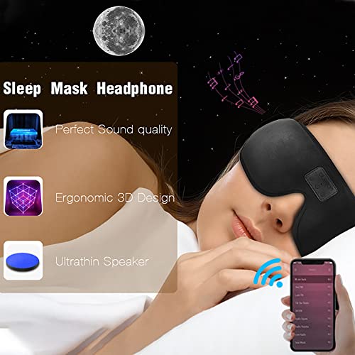 Sleep Headphones Eyemask, Bluetooth 3D Sleep Eye Mask 2 in 1, 100% Blackout Adjustable Eyeshade with Ultra-Thin Stereo Speaker, Noise Cancelling Music Headsets for Sleep Travel Relaxation, Meditation