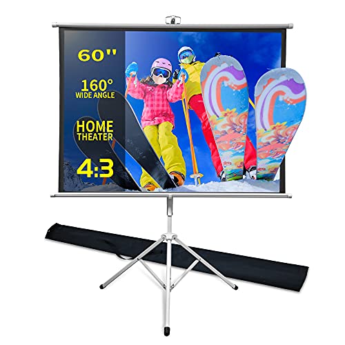 TRMESIA Projector Screen with Stand 60inch Portable Movie Screen for Projector Foldable Tripod Pull Down Projection Screen 4:3 Video Screen Retractable Stand Carry Bag Indoor Outdoor Yard Movie Night