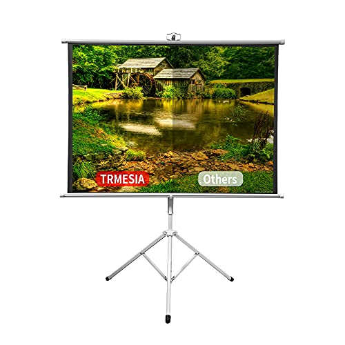 TRMESIA Projector Screen with Stand 60inch Portable Movie Screen for Projector Foldable Tripod Pull Down Projection Screen 4:3 Video Screen Retractable Stand Carry Bag Indoor Outdoor Yard Movie Night