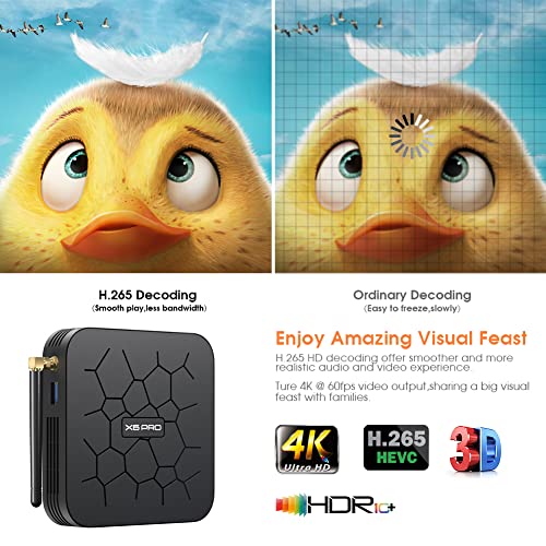 HKMLC Android TV Box, X6 PRO Android Box 10.0 4GB RAM 32GB ROM Allwinner H616 Quad-Core 64Bits, 2.4G/5.8GHz Dual-Band WiFi with BT Antenna 3D/4K Full HD/H.265/USB3.0 TV Box