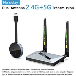 HPDFCU Wireless HDMI Transmitter and Receiver,Wireless HDMI 4k Extender Kit, HDMI Adapter Support 4K@30Hz, Support 2.4/5GHz Player Streaming Video/Audio from Laptop/PC/Phone to HDTV/Projector/Monitor