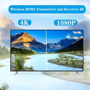 HPDFCU Wireless HDMI Transmitter and Receiver,Wireless HDMI 4k Extender Kit, HDMI Adapter Support 4K@30Hz, Support 2.4/5GHz Player Streaming Video/Audio from Laptop/PC/Phone to HDTV/Projector/Monitor