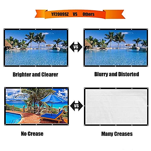 180 Inch Portable Projector Screen, YF2009SZ 16:9 HD Foldable Anti Crease Indoor Outdoor Movie Projection Screen with Hooks and Ropes