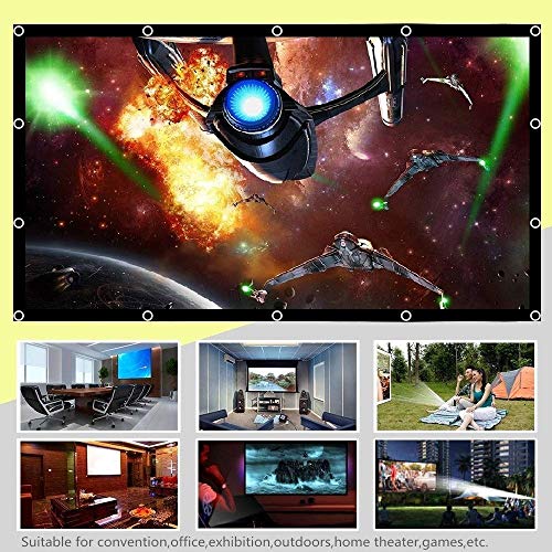 180 Inch Portable Projector Screen, YF2009SZ 16:9 HD Foldable Anti Crease Indoor Outdoor Movie Projection Screen with Hooks and Ropes