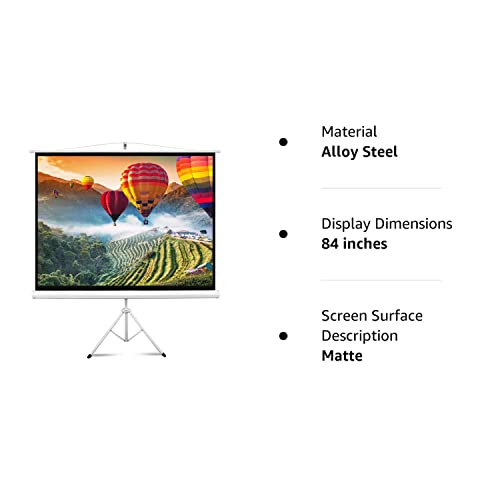 Pyle Upgraded Pyle 84" Projector Screen with Floor Standing Portable Fold-Out Roll-Up Tripod Manual,Mobile Movie Screen, Home Theater Cinema Wedding Party Office Presentation,Quick Assembly (PRJTP84)