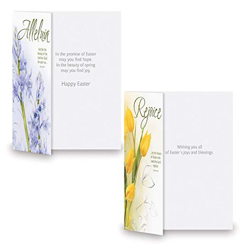 Deluxe Joy Religious Easter Greeting Cards - Set of 8 (4 designs), Envelopes Included, Inspiring Bible Messages for Christians and Catholics, 5 Inches x 7 Inches