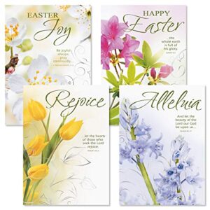 Deluxe Joy Religious Easter Greeting Cards - Set of 8 (4 designs), Envelopes Included, Inspiring Bible Messages for Christians and Catholics, 5 Inches x 7 Inches