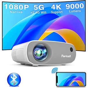 projector with wifi and bluetooth, 5g wifi mini projector, native1080p portable outdoor projector with remote control, 9000l movie projector compatible with smartphone/tv stick/ps4/laptop/switch