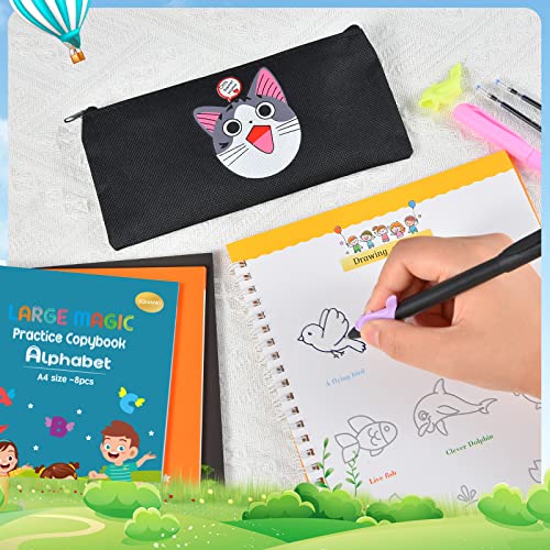 4 Pack Large Magic Practice Copybook for Kids,Reusable Handwriting Workbook,Grooves Calligraphy Practice for Preschoolers,Pen Control Writing Skill Practice,Auto Disappearing Ink Pen for Beginner