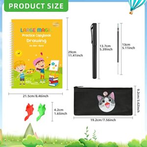 4 Pack Large Magic Practice Copybook for Kids,Reusable Handwriting Workbook,Grooves Calligraphy Practice for Preschoolers,Pen Control Writing Skill Practice,Auto Disappearing Ink Pen for Beginner