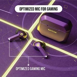 Raycon The Gaming Bluetooth True Wireless Earbuds with Built in Mic, Low Latency, 31 Hours of Battery, Charging Case with Talk, Text, and Play, Bluetooth 5.0 (Digital Purple)