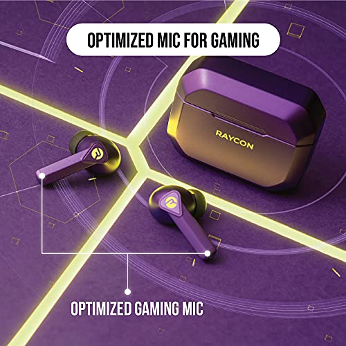 Raycon The Gaming Bluetooth True Wireless Earbuds with Built in Mic, Low Latency, 31 Hours of Battery, Charging Case with Talk, Text, and Play, Bluetooth 5.0 (Digital Purple)