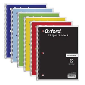 oxford spiral notebook 6 pack, 1 subject, college ruled paper, 8 x 10-1/2 inch, color assortment may vary (65007)