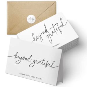 beyond grateful thank you cards | bulk pack of 100 with kraft envelopes and matching stickers, 4×6 inch minimalistic design | suitable for business, baby shower, wedding, graduation, bridal shower, funeral