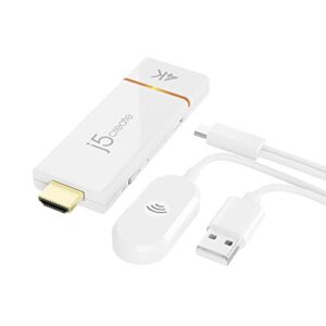 j5create screencast 4k wireless adapter screen cast from mobile phone, tablet, or laptop support for airplay, miracast & chromecast mirror extend for windows & macos wireless screen display (jvaw76)